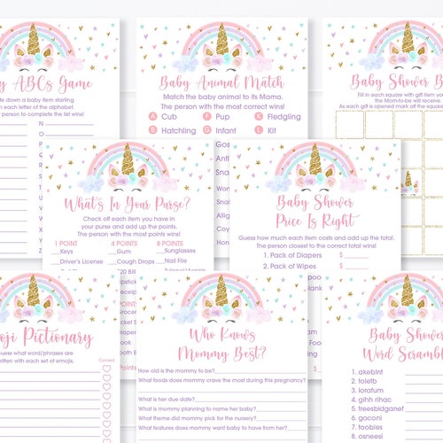 Unicorn Baby Shower Games Bundle Instant Download | Etsy