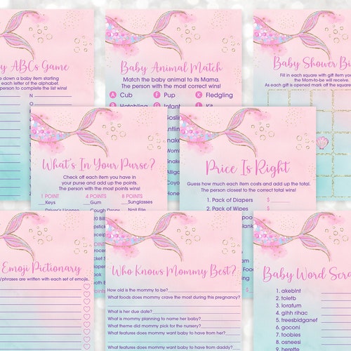 Mermaid Baby Shower Games Bundle Printable Under the Sea Baby - Etsy