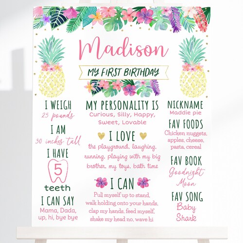 EDITABLE Pineapple Birthday Milestone Sign Tropical Floral - Etsy