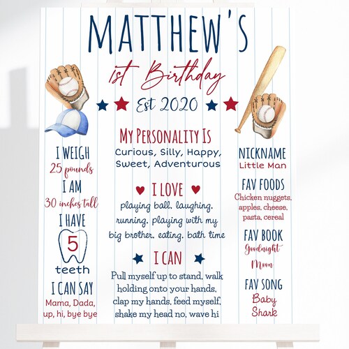 Editable Baseball Birthday Milestone Sign Baseball First - Etsy