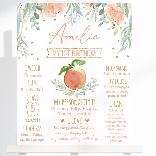 Editable Peach First Birthday Wishes Sweet as A Peach Party - Etsy