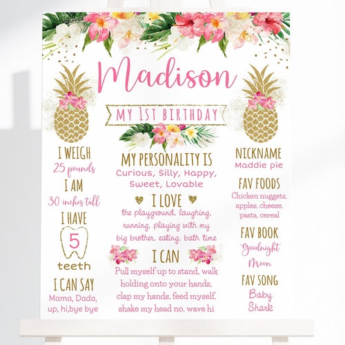 Editable Pineapple Birthday Milestone Sign Tropical Floral - Etsy