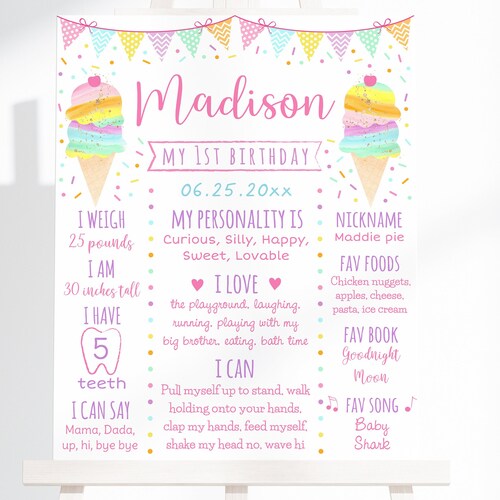 Editable Ice Cream Birthday Milestone Poster Ice Cream First - Etsy
