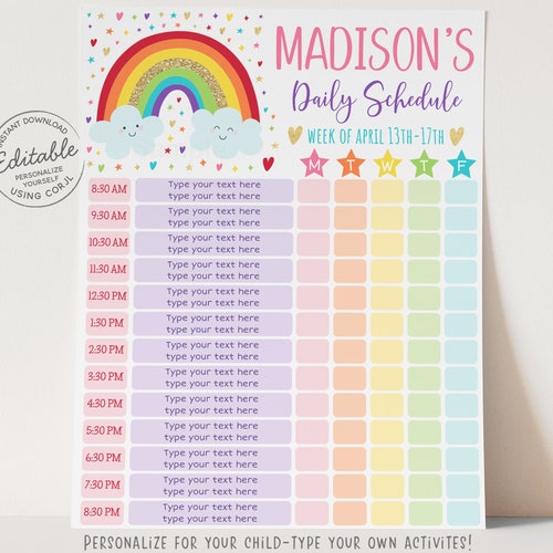 EDITABLE Home School Schedule Rainbow Girls Daily Routine - Etsy