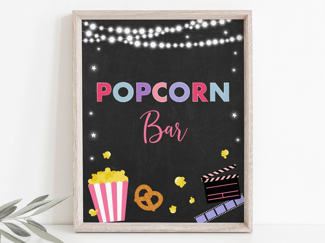 Movie Night Popcorn Bar Party Sign Backyard Movie Night Pink Girl ...