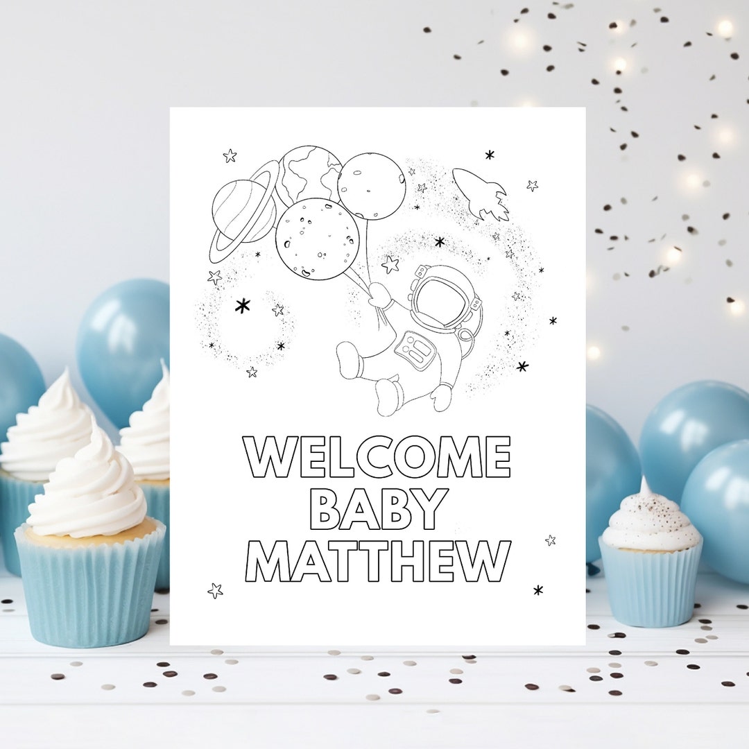 Editable Space Baby Shower Coloring Page Baby Shower Activity Astronaut ...