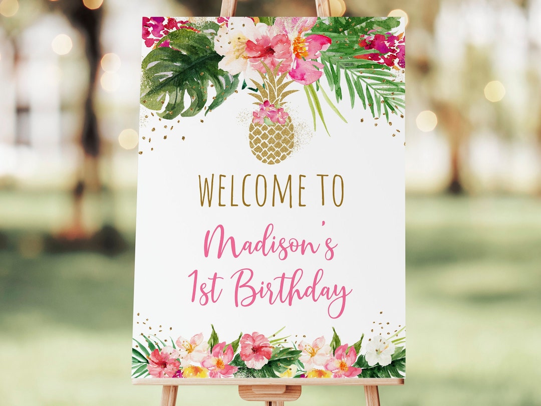 Editable Pineapple Birthday Welcome Sign Pineapple Party Pink Tropical ...