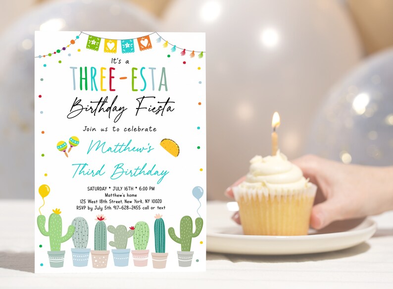 Editable Three-esta Fiesta Birthday Invitation Third Birthday - Etsy