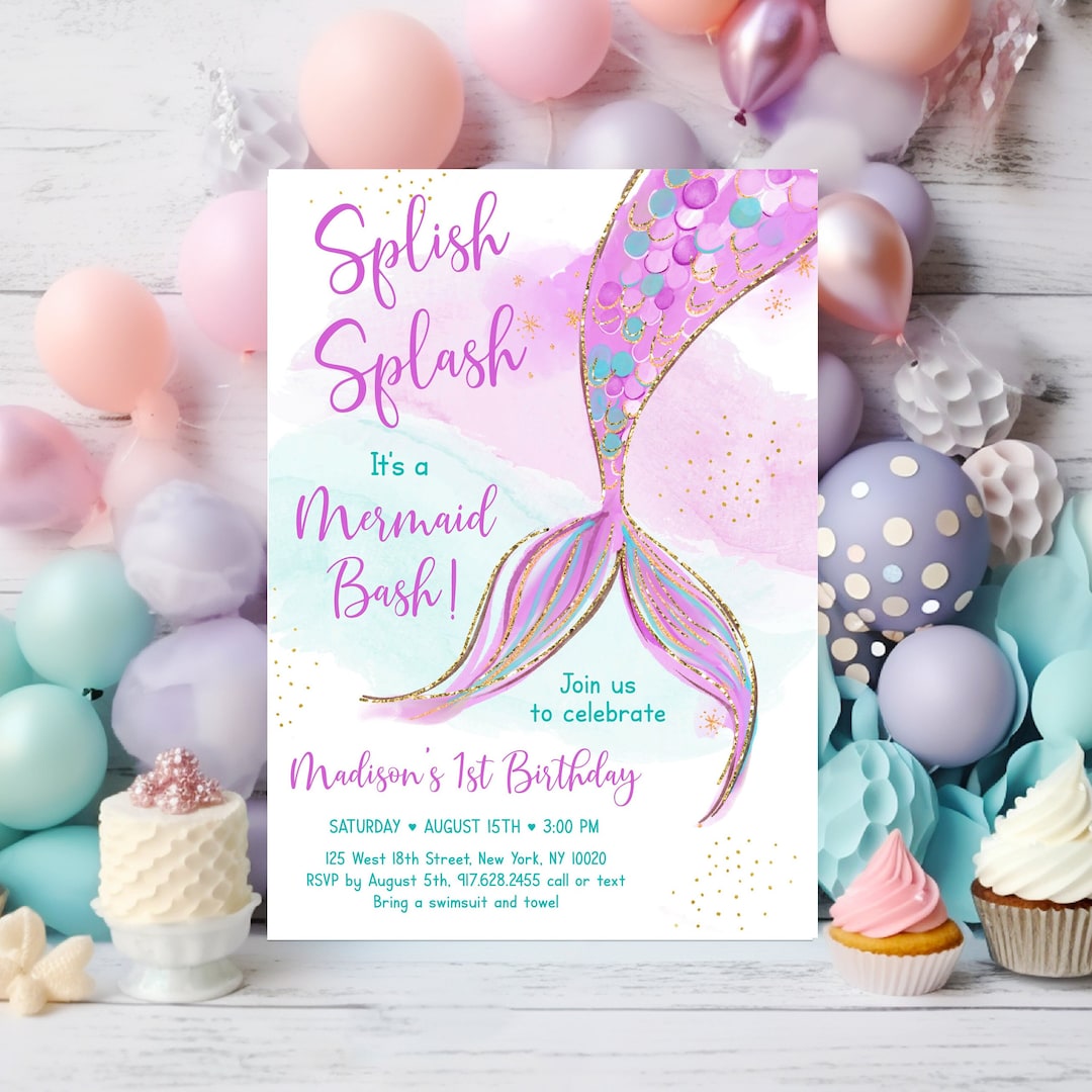 Editable Mermaid Birthday Invitation Mermaid Tail Birthday Invite Under ...