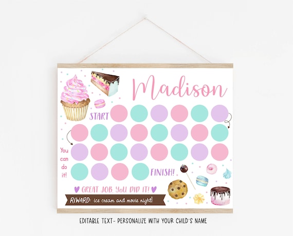 Editable Girls Reward Chart, Sticker Chart, Baking, Cake, Cookies ...