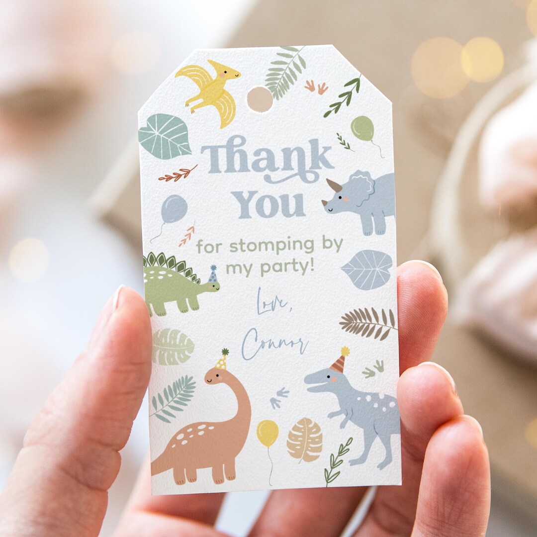 Editable Dinosaur Birthday Thank You Tags, Favor Tags, Three Rex, Boho ...