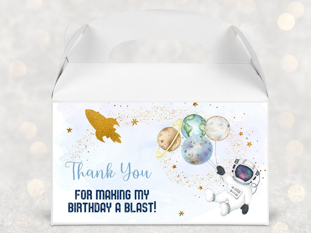 Editable Astronaut Space Birthday Favor Box Label Gable Box Label Blue ...