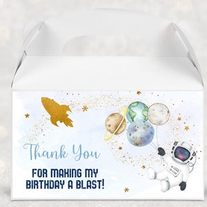 Editable Astronaut Space Birthday Favor Box Label Gable Box Label Blue ...