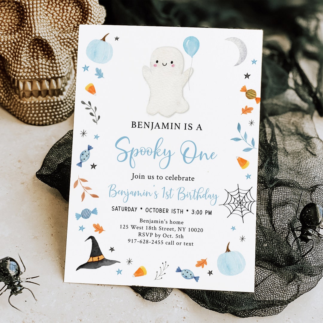 Editable Spooky One Ghost Birthday Invitation Ghost First Birthday ...