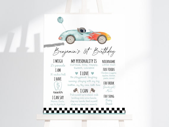 Editable Race Car First Birthday Milestone Sign Racing Party Racing Car ...