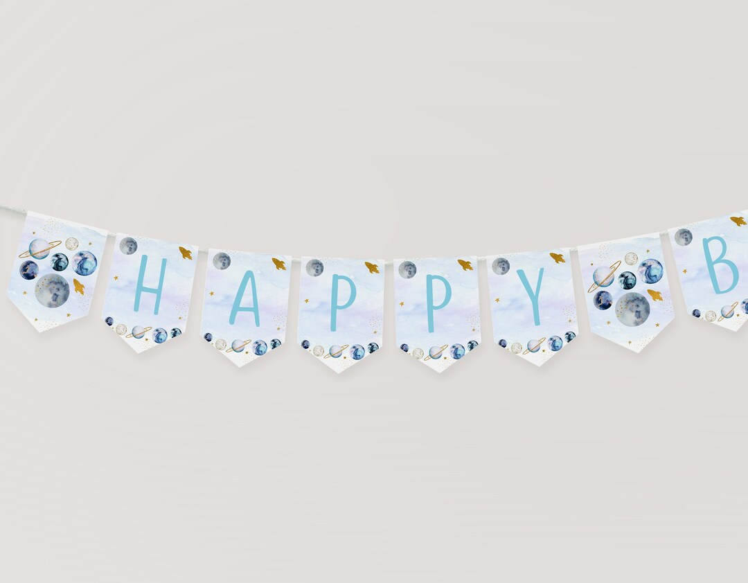 Editable Space Birthday Banner Galaxy Birthday Banner Blue Gold Galaxy ...