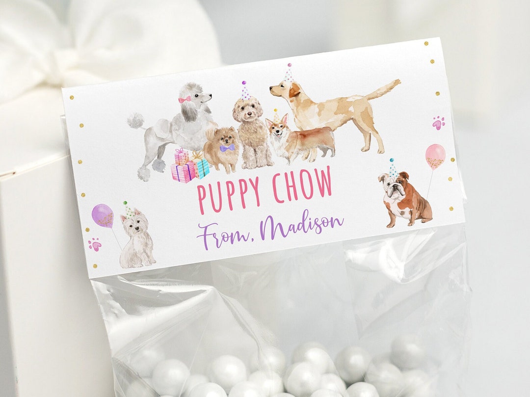 Editable Puppy Chow Bag Toppers Treat Bag Toppers Let's Paw-ty Girl ...