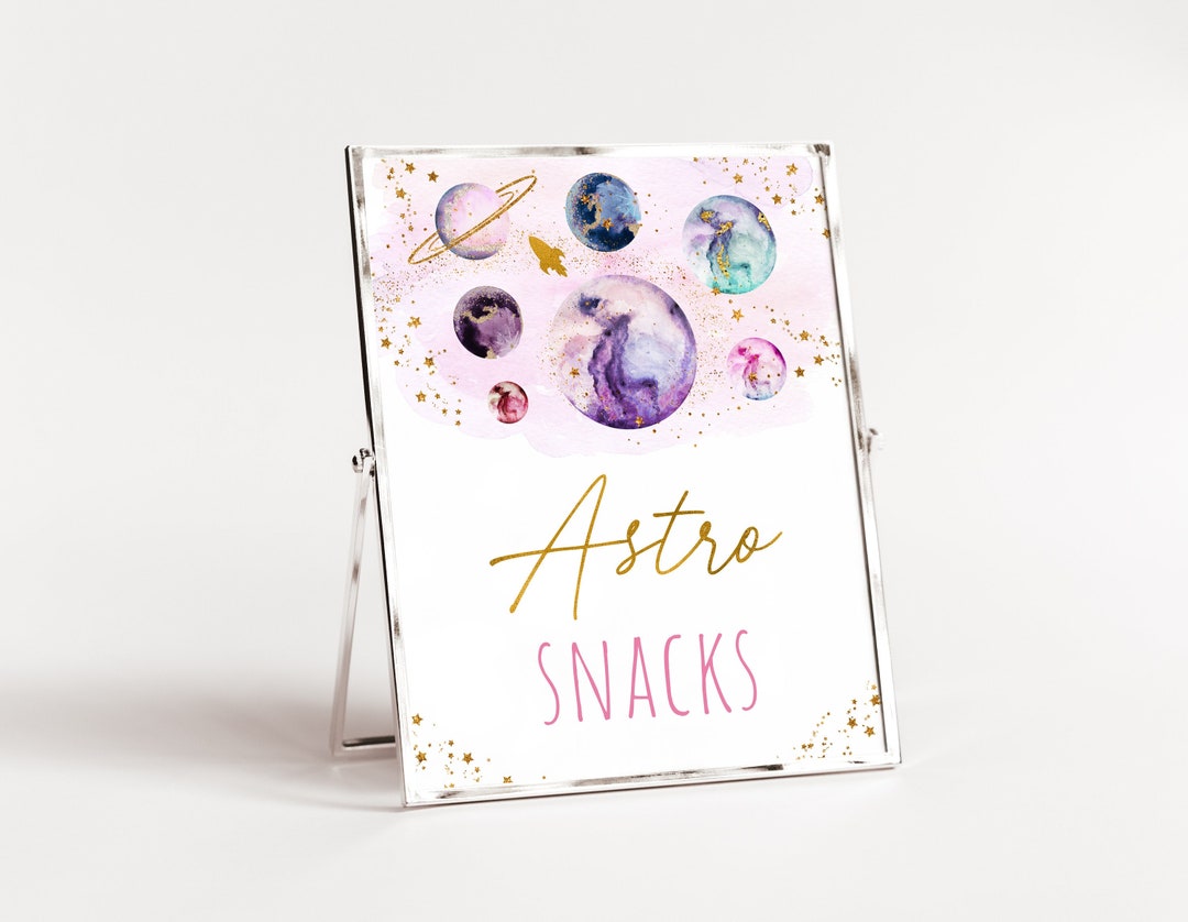 Astro Snacks Space Birthday Dessert Sign Snack Sign Pink Gold - Etsy