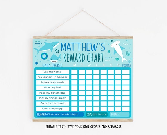 Editable Shark Reward Chart, Shark Chore Chart, Behavior Chart, Boys ...