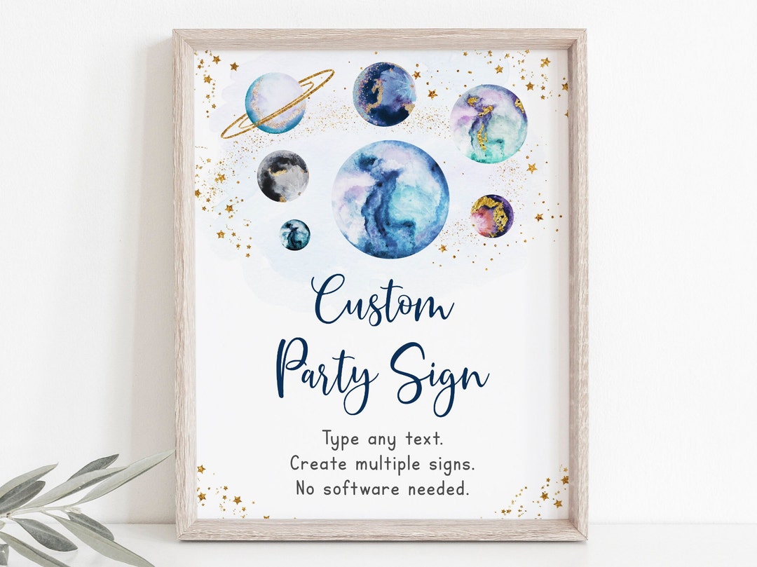 Editable Space Birthday Party Sign Galaxy Planets Outer Space Moon ...