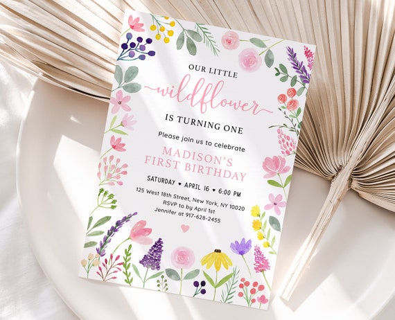 Editable Wildflower Birthday Invitation Little Wildflower Birthday ...