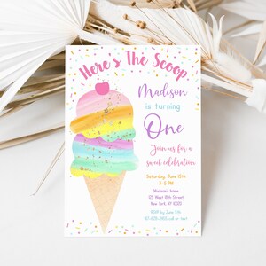 Editable Here's the Scoop Birthday Invitation, Ice Cream Birthday Party ...