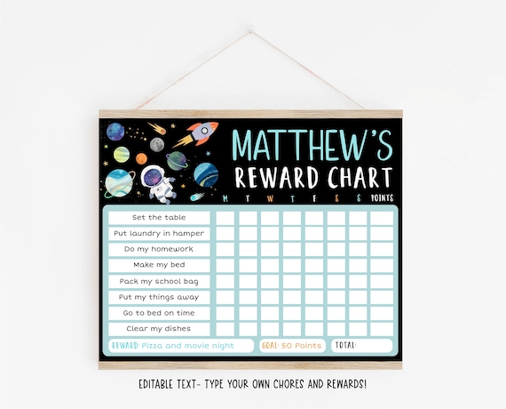 Editable Space Reward Chart Astronaut Galaxy Rocket Ship Planets Boy ...