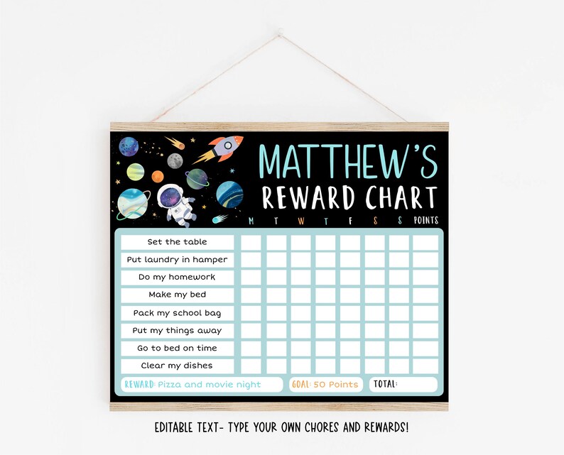 Editable Space Reward Chart Astronaut Galaxy Rocket Ship - Etsy