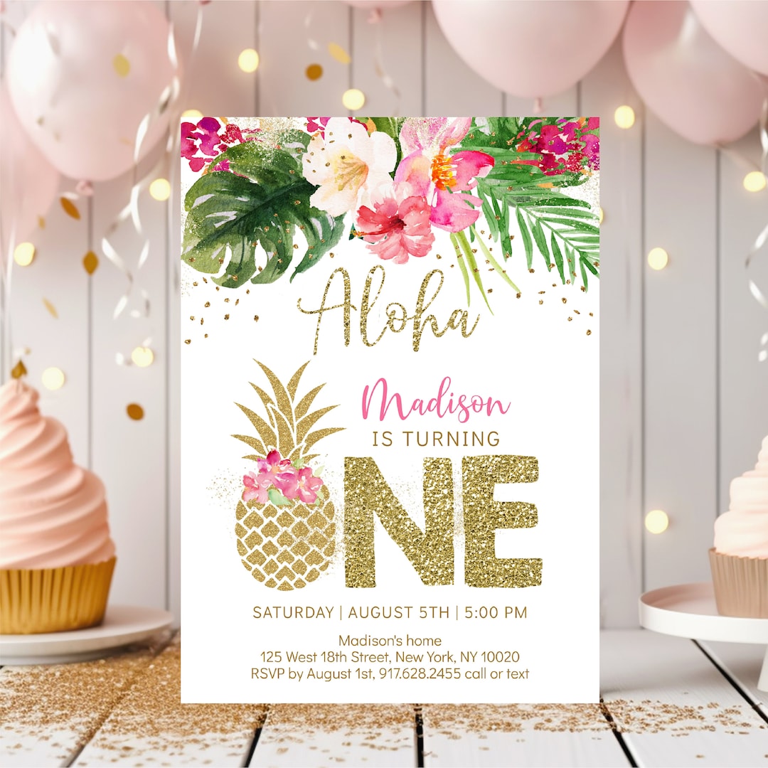 Editable Aloha Pineapple Birthday Invitation Pineapple First Birthday ...