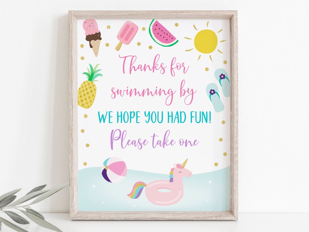Pool Party Favor Sign Thank You Sign Pool Birthday Party Girls Pool ...