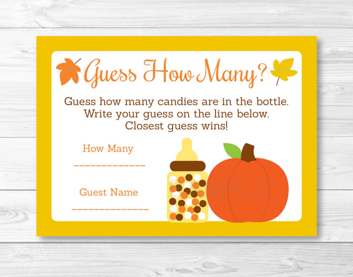 Cute Pumpkin Guess How Many Game / Pumpkin Baby Shower / Fall | Etsy