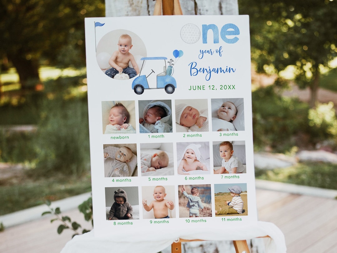 Editable Golf First Year Birthday Sign, Monthly Photo Poster, Monthly ...