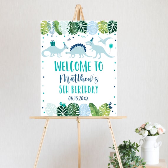 EDITABLE Dinosaur Birthday Welcome Sign, Blue Dinosaur, Dinosaur Safari ...