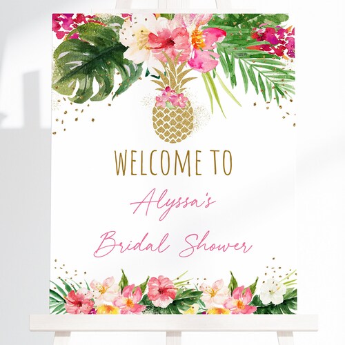 Tropical Editable Welcome Sign Pink Hibiscus Baby Shower Sign - Etsy