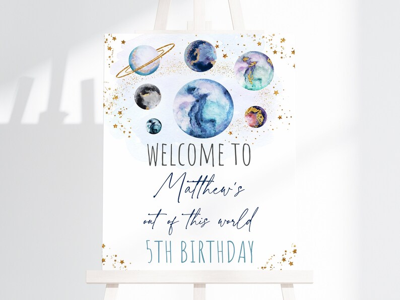 Editable Space Birthday Welcome Sign Galaxy Planets Outer - Etsy