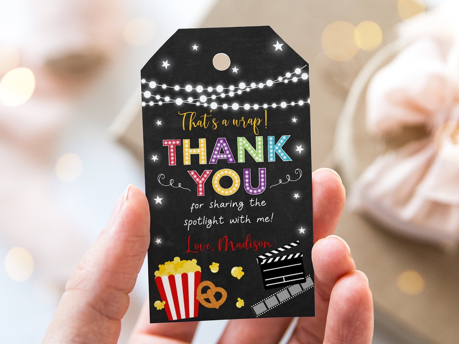 Editable Movie Night Birthday Thank You Tags Favor Tags That's A Wrap ...