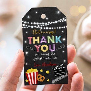 Editable Movie Night Birthday Thank You Tags Favor Tags That's A Wrap ...