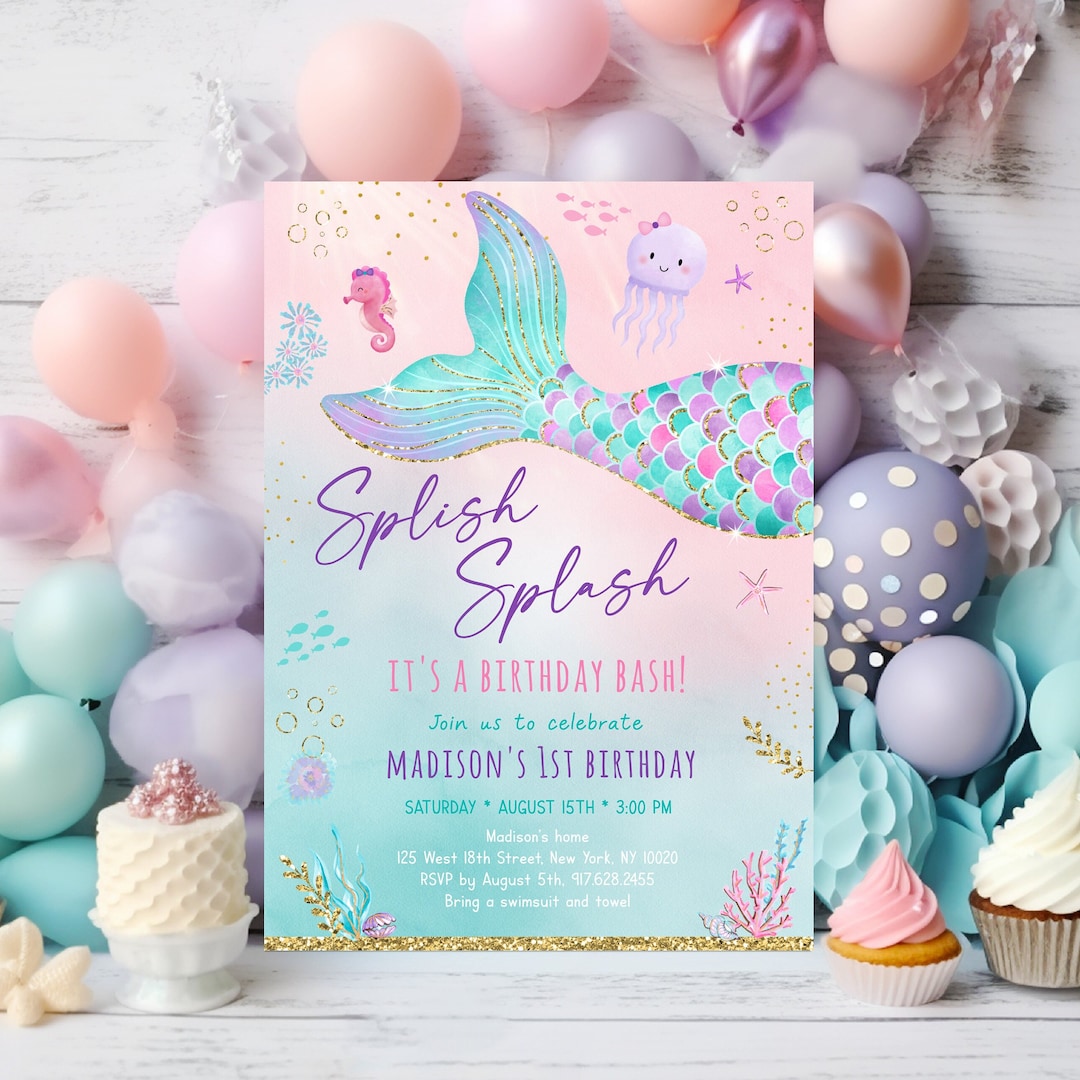 Editable Mermaid Birthday Invitation Mermaid Tail Birthday Invite Girls ...