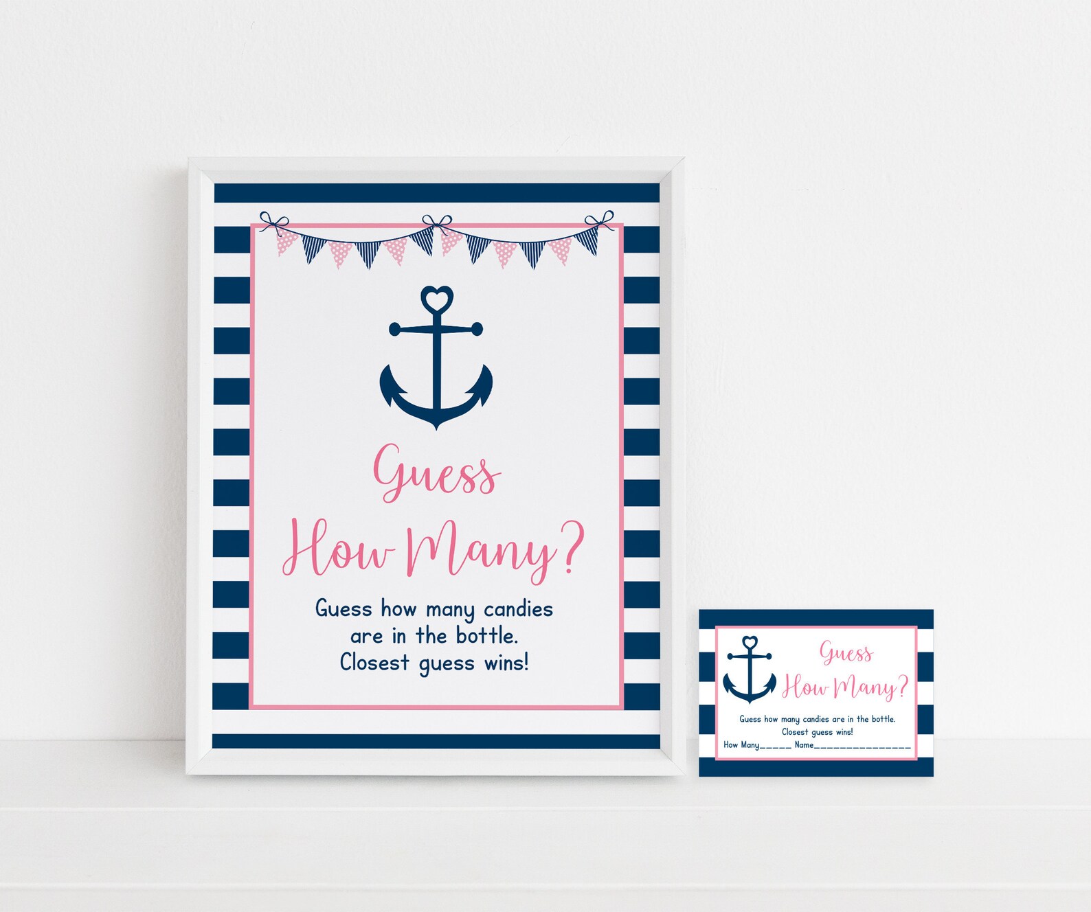 Pink Nautical Guess How Many Game Anchor Baby Shower Pink & | Etsy