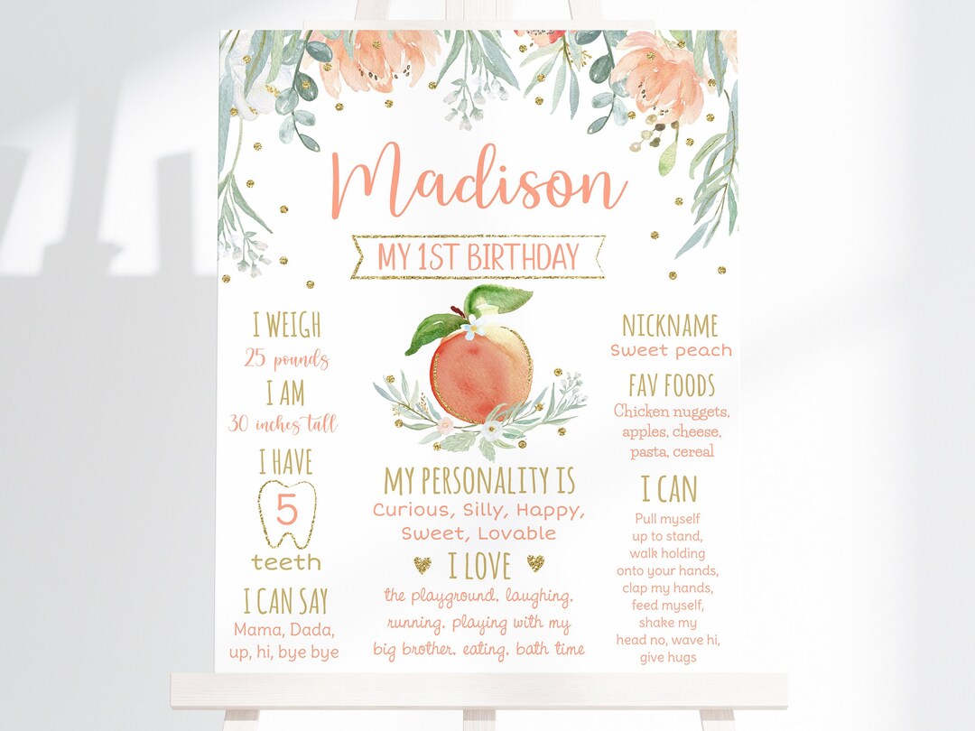 Editable Peach Birthday Milestone Sign Sweet as A Peach First - Etsy