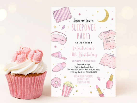 Editable Slumber Party Birthday Invitation Sleepover Birthday Invite