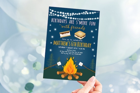 EDITABLE S'mores Birthday Invitation, Camping, Bonfire, Campfire, Smore Fun With Friends ...