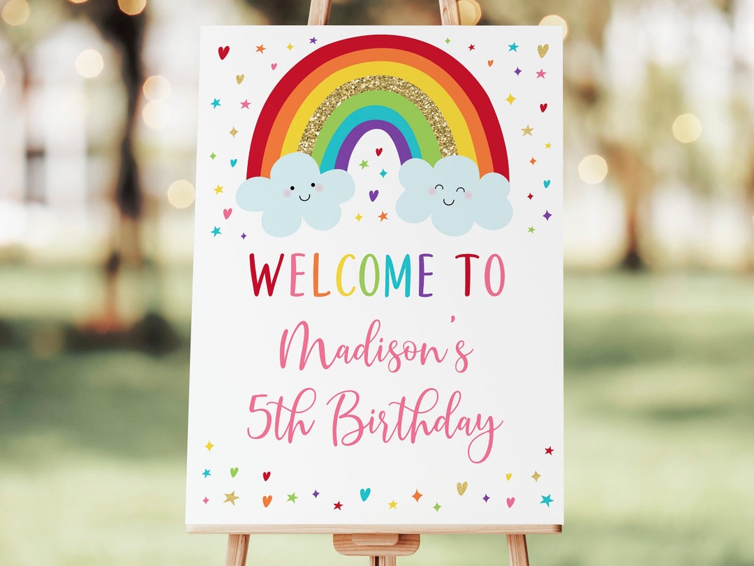 Editable Rainbow Welcome Sign Rainbow Birthday Girls Rainbow Party Gold ...