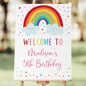 Editable Rainbow Welcome Sign Rainbow Birthday Girls Rainbow Party Gold ...