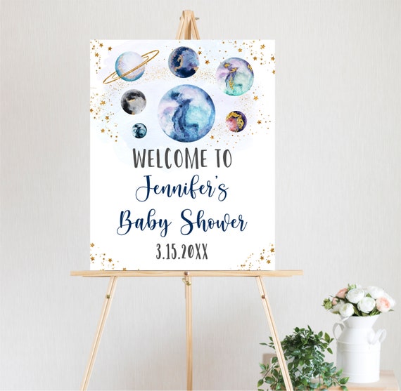 Editable Space Baby Shower Welcome Sign Galaxy Planets Outer Space Moon ...