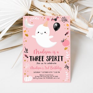 Editable Three Spirit Ghost Birthday Invitation Halloween Ghost Third ...