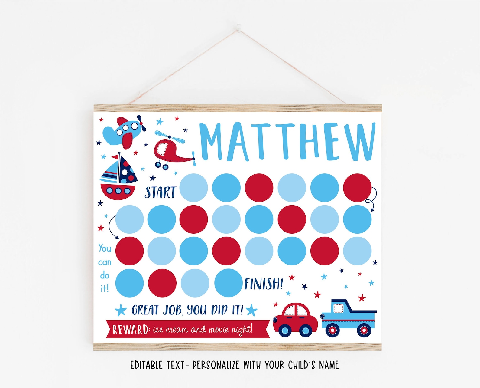 Editable Vehicle Reward Chart Vehicle Sticker Chart Boy Car - Etsy