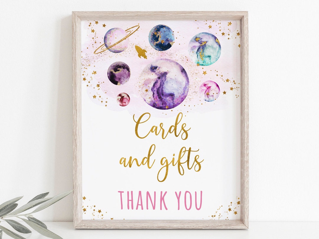 Galaxy Outer Space Cards & Gifts Birthday Sign Pink Gold Galaxy Moon ...