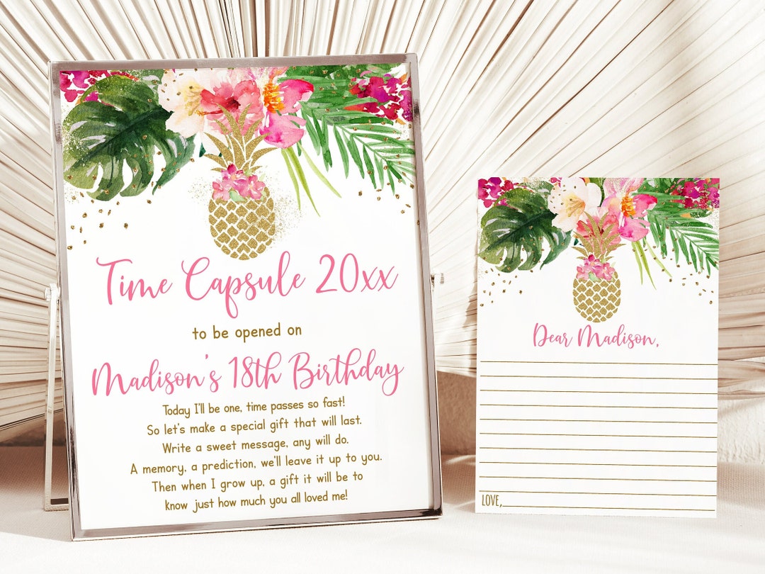 Editable Pineapple Birthday Time Capsule Pineapple First Birthday Pink ...