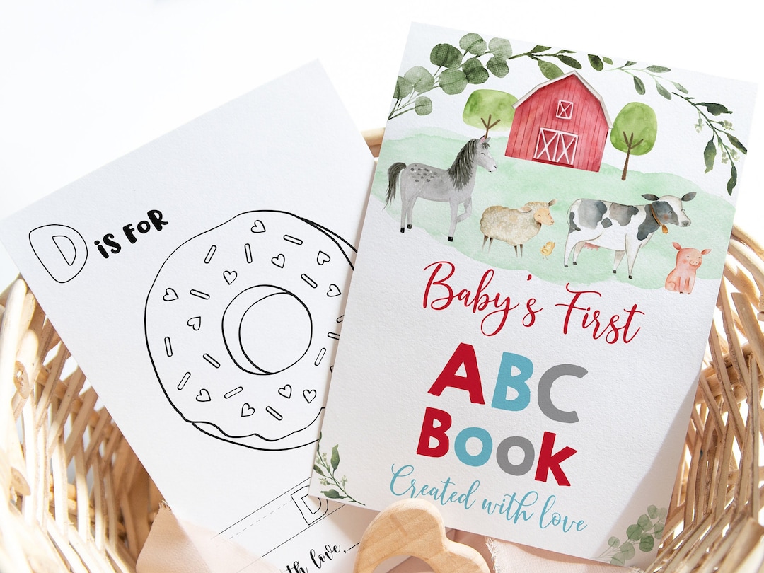 ABC Book Baby Shower Game Farm Animal Alphabet Coloring Book Baby's ...